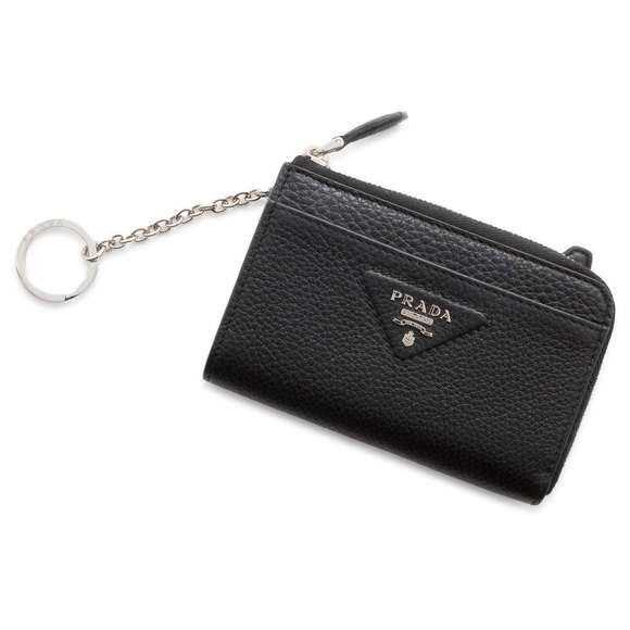 Prada | Bags | Prada Coin Case Leather Triangle Logo Key Black Wallet ...